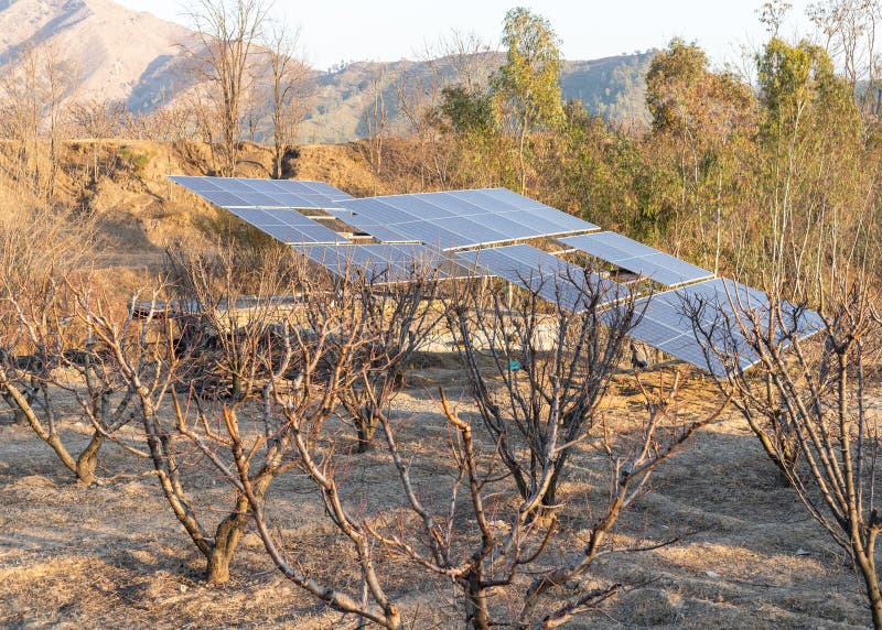 Solar Panel Power Station in Rural Area in Peach Orchard in Pakistan ...
