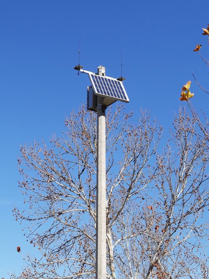 Solar Panel Powered Remote Utility Control Cabinet on Street Pole Stock ...