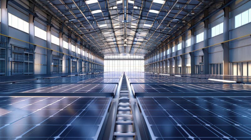 Solar Panel Production Line in a Modern Factory. Solar Energy Concept ...