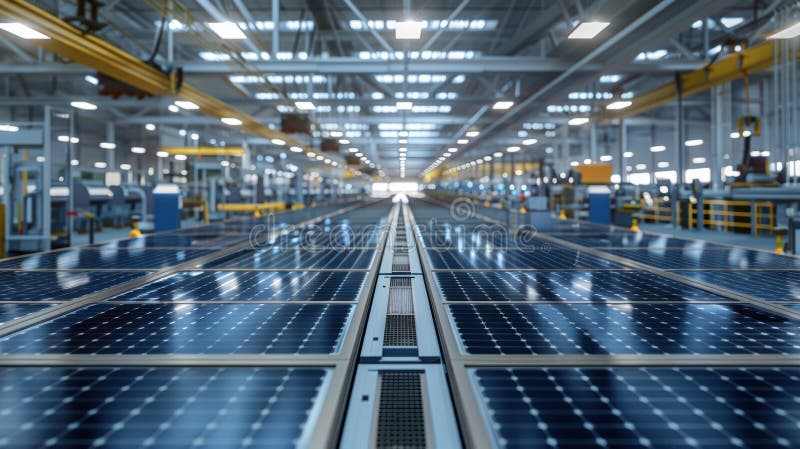Solar Panel Production Line in a Modern Factory. Solar Energy Concept ...