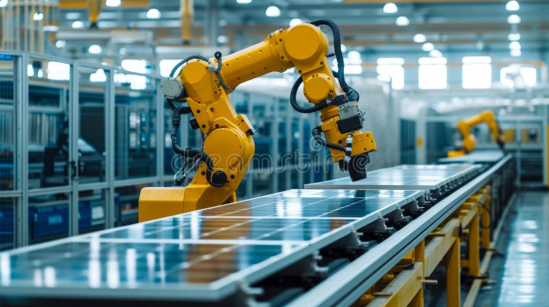 Solar Panel Production Line with Robot Arms Stock Illustration ...
