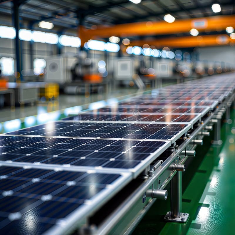Brightly Lit Manufacturing Facility with Robotic Solar Assembly ...