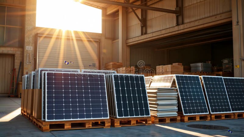 Dramatic Light Streaming through Solar Panel Storage, Generative Ai Stock Illustration ...
