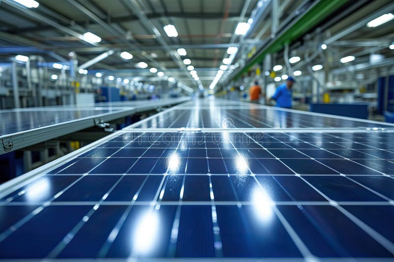 Solar Panel Production Process on Advanced Factory. Generative AI Stock ...