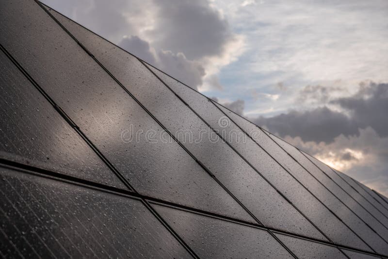 Solar Panel with Rain Drops on it. Stock Image - Image of bright ...