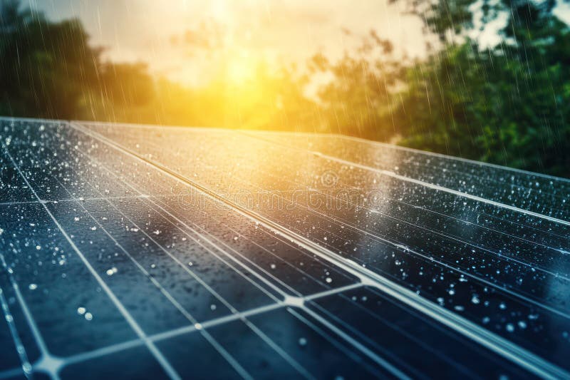 Solar Panel on Rainy Rooftop in Spring Sunlight Stock Photo - Image of ...