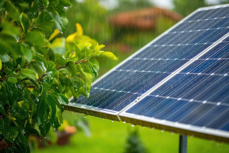 Solar Panel on Rainy Rooftop in Spring Sunlight Stock Photo - Image of ...