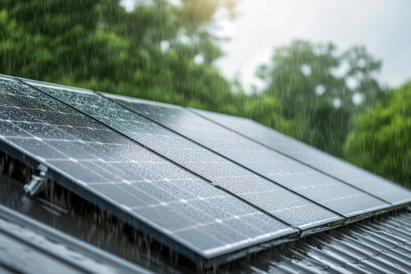 Solar Panel on Rainy Rooftop in Spring Sunlight Stock Photo - Image of ...