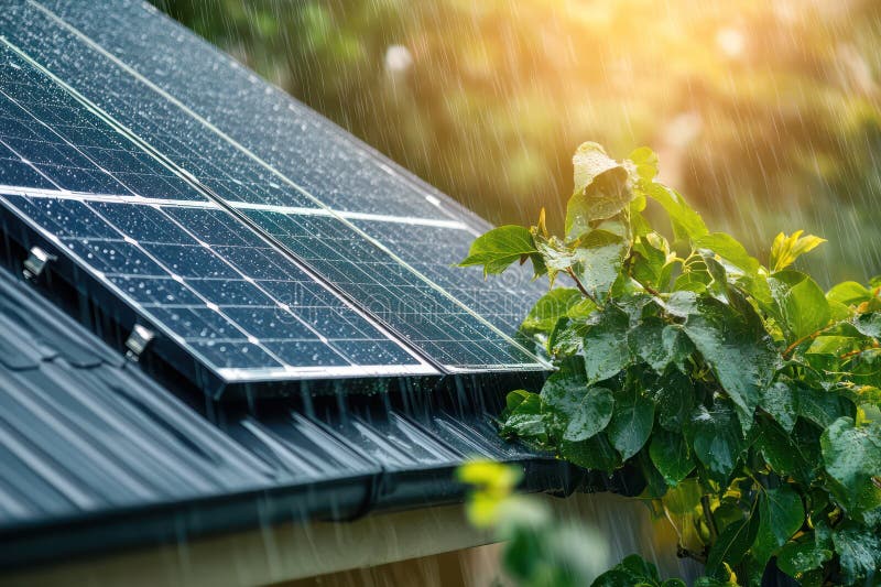 Solar Panel on Rainy Rooftop in Spring Sunlight Stock Image - Image of ...