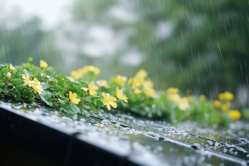 Solar Panel on Rainy Rooftop in Spring Sunlight Stock Photo - Image of ...