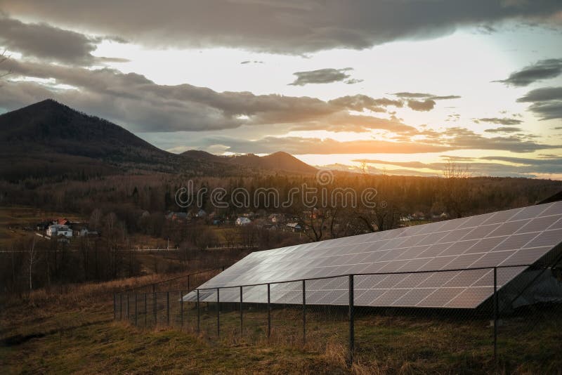 Solar Panel in the Rays of the Setting Sun Stock Photo - Image of plain ...