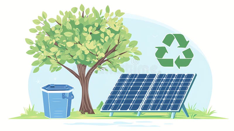 Solar Panel, Recycling Symbol and Garbage Bin Promoting Environmental ...