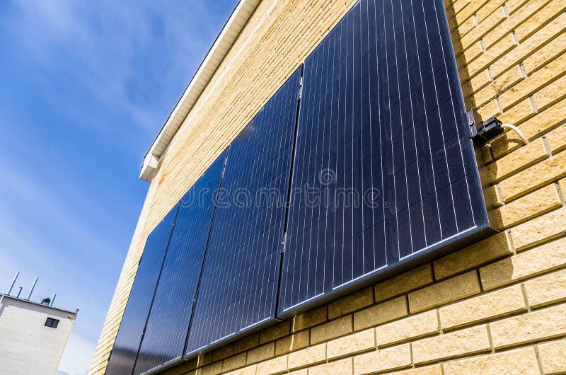 Solar Panel Reflecting Sun and Blue Sky Stock Image - Image of green ...