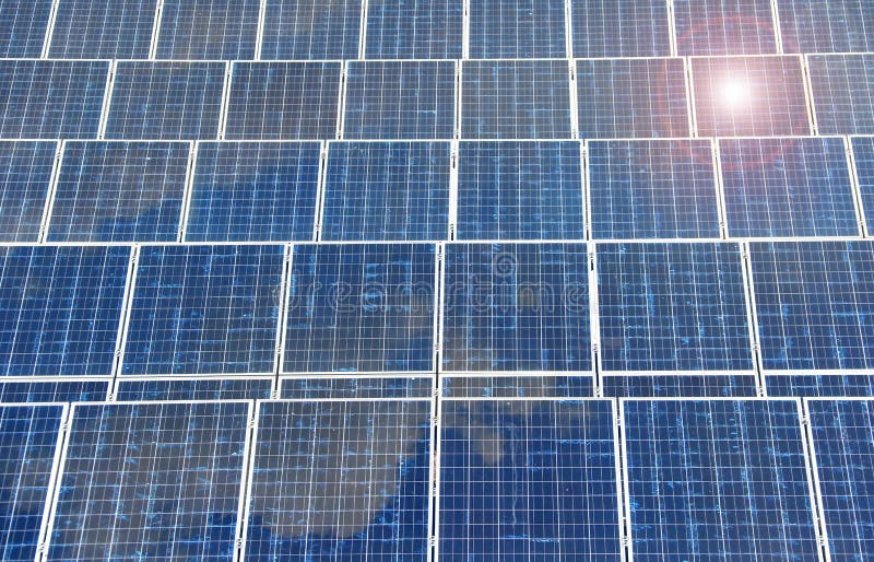 Solar Panel with Reflection Blue Sky and Sunlight Stock Photo - Image ...