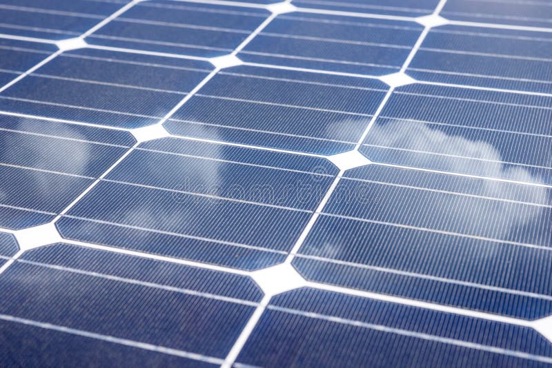 Solar Panel with Reflection of Sky and White Clouds Stock Photo - Image ...