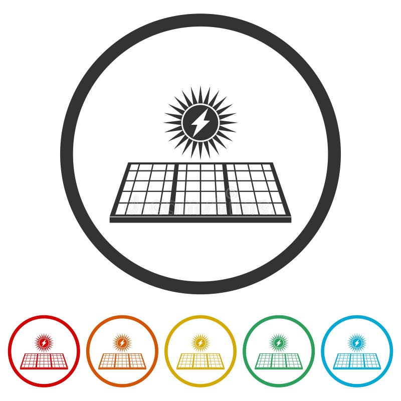Solar Panel with Sun Icon or Logo, Color Set with Long Shadow Stock ...