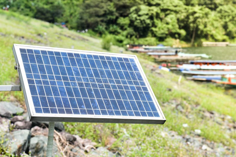 Solar Panel with River View in the Background. Stock Photo - Image of ...