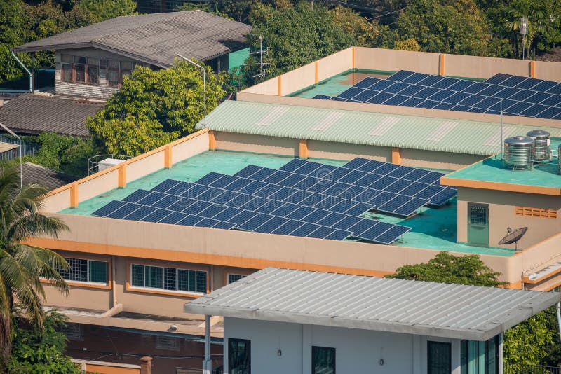 Solar Panel on the Roof of the Building - Renewable Energy Concept ...