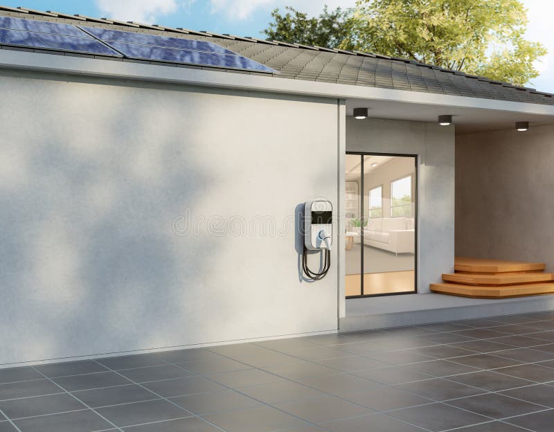 Solar Panel on Roof Generate Electricity for Home Garage with Ev ...