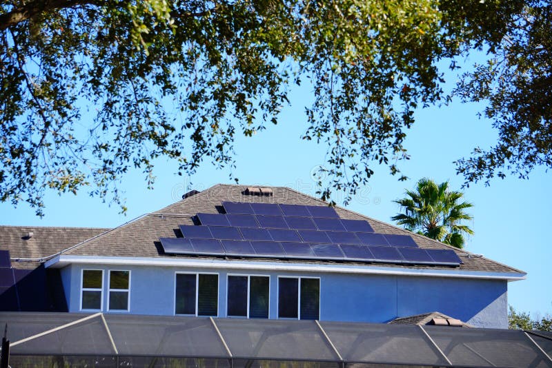 Solar panel on the roof stock photo. Image of effect - 265701078