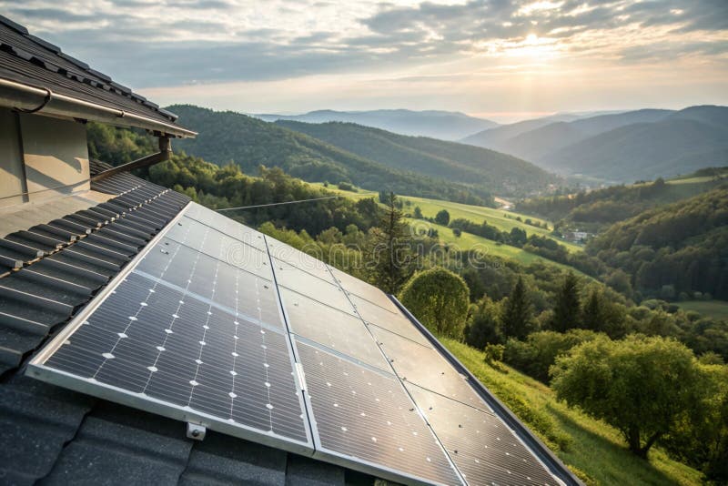Solar Panel on Roof Top Close-up with Beautifull Natural View ...