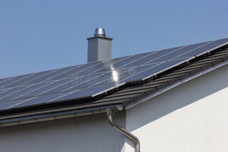 Solar Panel Rooftop on Building Roof with Construction Scaffold Stock ...