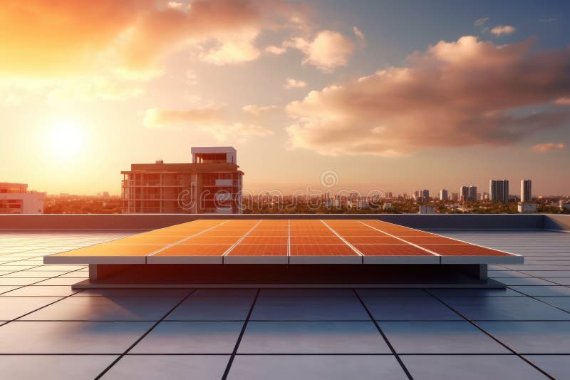 Solar Panel on the Rooftop at Sunset in the City with Ai Generated ...