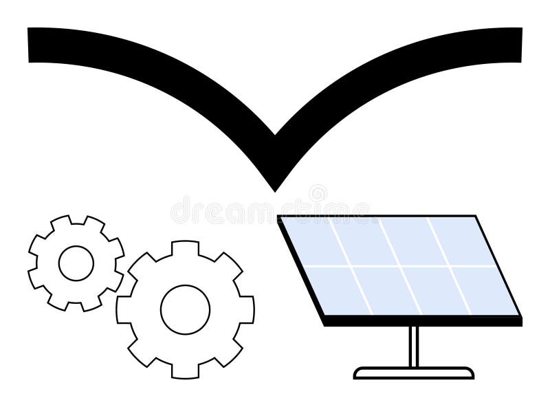 Solar Panel with Rotating Gears and Check Mark Highlighting Renewable ...