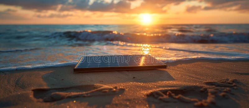 Solar Panel on Sandy Beach stock image. Image of electrical - 312053341