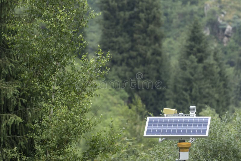 Solar Panel with Sensors in a Forest Area Stock Photo - Image of heat ...