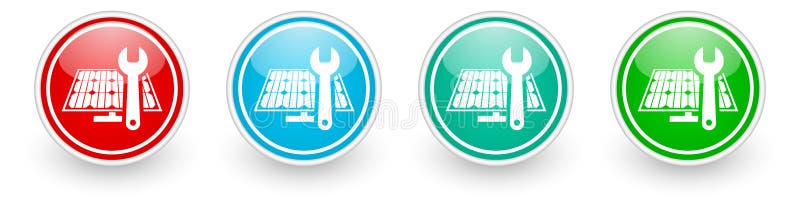 Solar Panel Service Vector Icons, Colorful Glossy Buttons on White ...