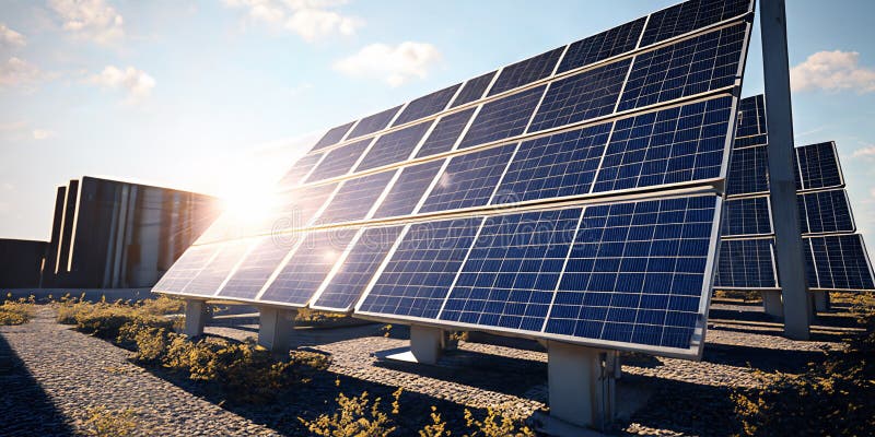 The Solar Panel is Set Outside Against a Background of Sky with Clouds ...