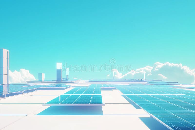 Solar Panel Setting on Rooftop Under Clear Blue Sky. System for ...