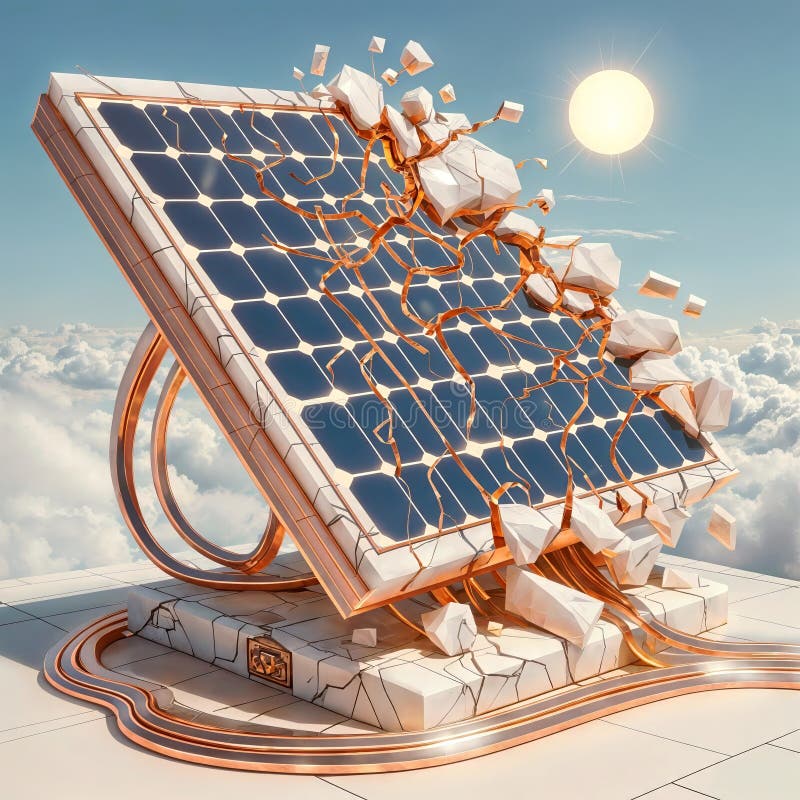 Weathered Elegance: Cracked Solar Panel on a White Platform Under a ...
