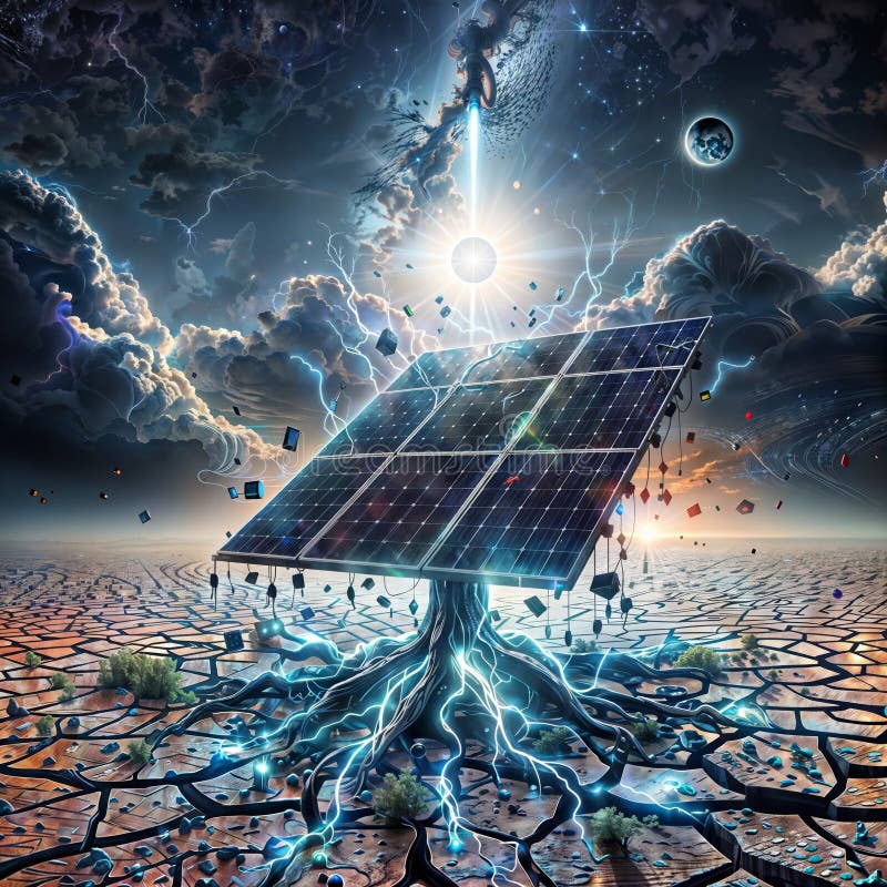 Solar Tree: Electricity & Lightning Storm, Generative Ai Stock ...
