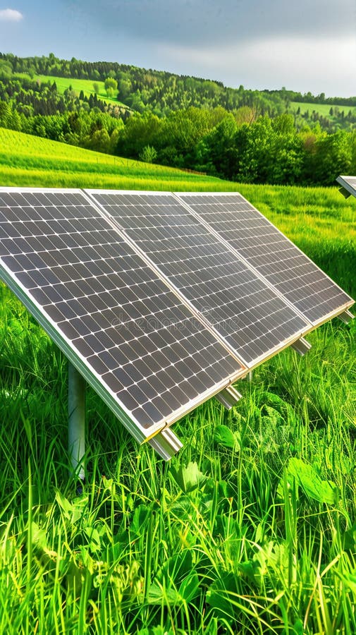 A Solar Panel is Sitting in a Field of Grass Stock Illustration ...