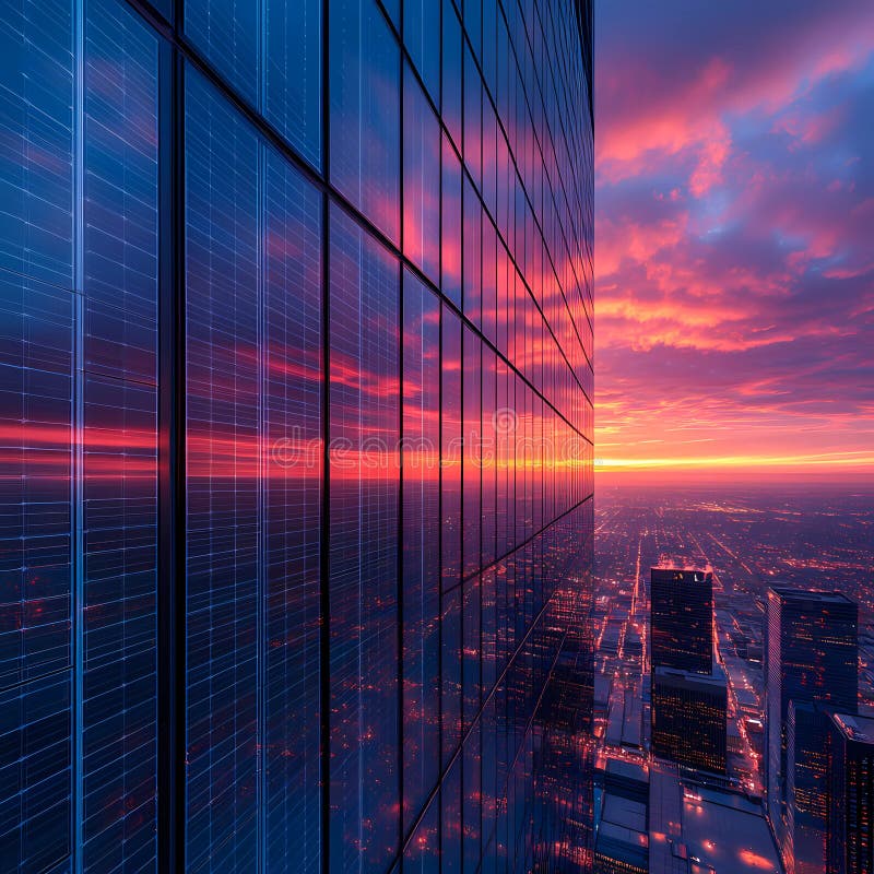 Solar Panel Skyscraper at Sunset Stock Image - Image of modern ...