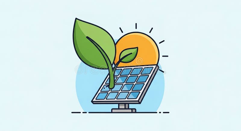 Solar Panel with Sprout and Sun Illustration Against a Light Blue Background. Stock Illustration ...