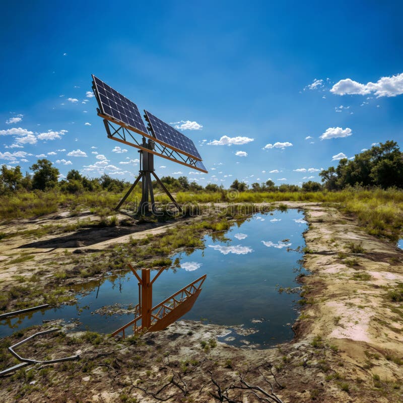 Solar Panel in Water with Blue Sky, Clouds, Generative Ai Stock ...