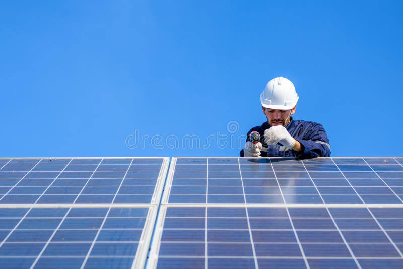 Solar Panel Station, Engineer Installing Solar Panel at Solar Energy ...