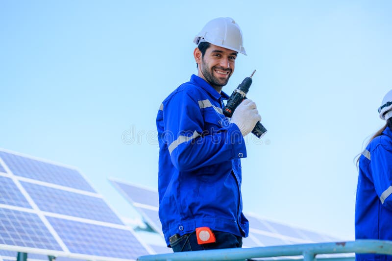 Solar Panel Station, Engineer Installing Solar Panel at Solar Energy ...