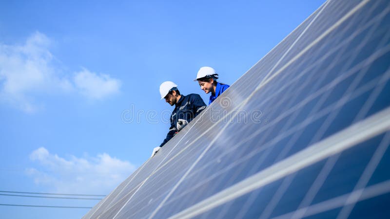 Solar Panel Station, Engineer Installing Solar Panel at Solar Energy ...