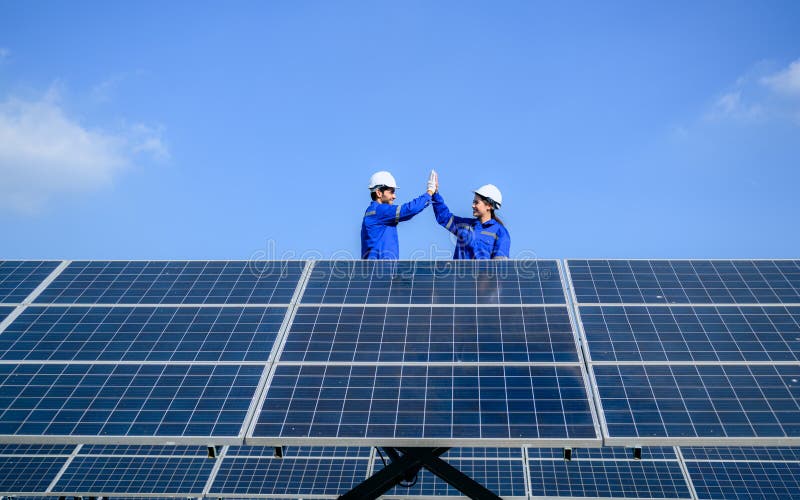 Solar Panel Station, Engineer Installing Solar Panel at Solar Energy ...