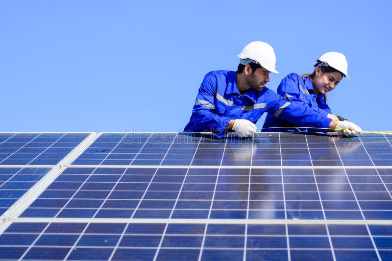 Solar Panel Station, Engineer Installing Solar Panel at Solar Energy ...