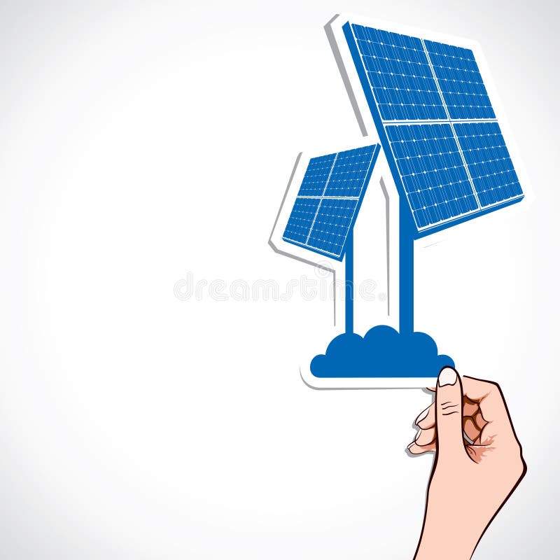 Solar Panel Sticker in Hand Stock Vector - Illustration of conservation ...
