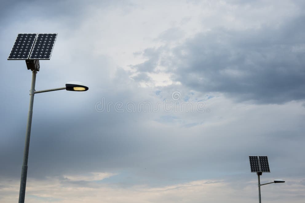Solar Panel on Street Lamp Post Stock Photo - Image of photovoltaic ...