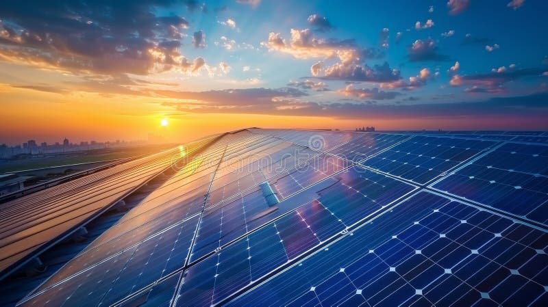 A Solar Panel with a Sun in the Background. Renewable Energy Stock ...
