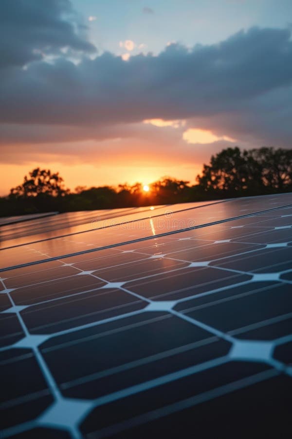 A Solar Panel with the Sun Setting in the Background, Perfect for ...