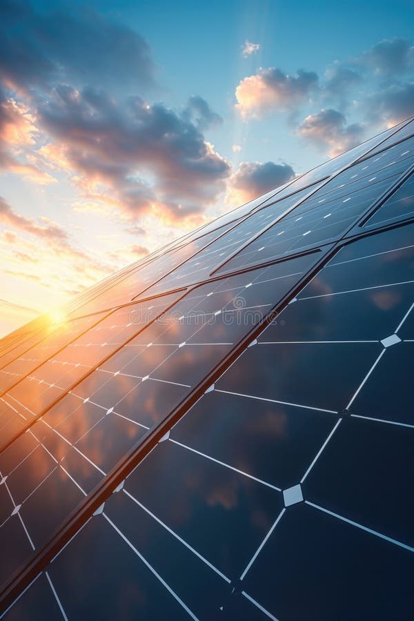 A Solar Panel with the Sun Setting Behind it Stock Image - Image of ...