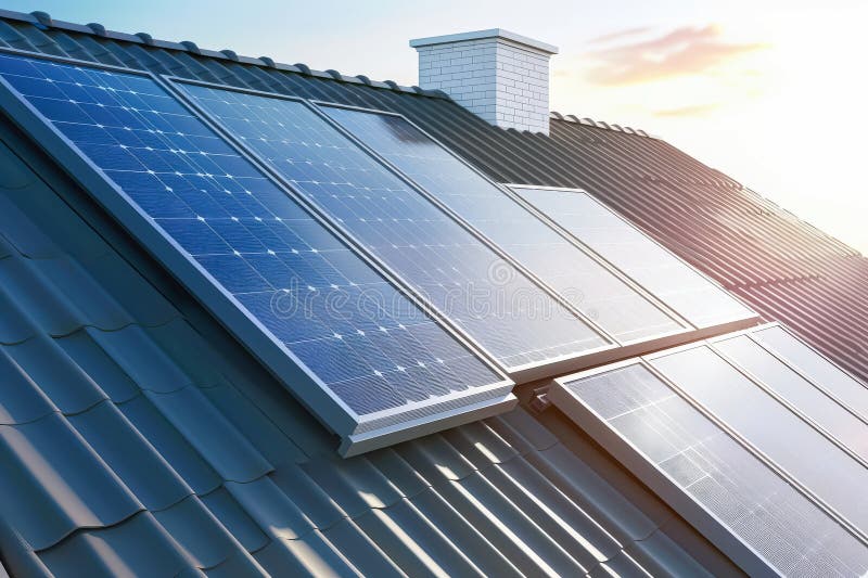 Solar Panel with a Sun Shining on it. Stock Photo - Image of blue ...